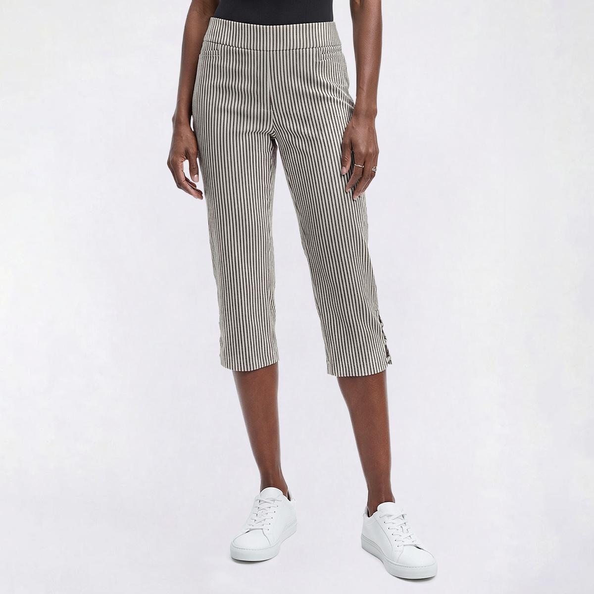 Click here for Plus Size Napa Valley Stripe 3-Bar Hem Detail Capr... prices